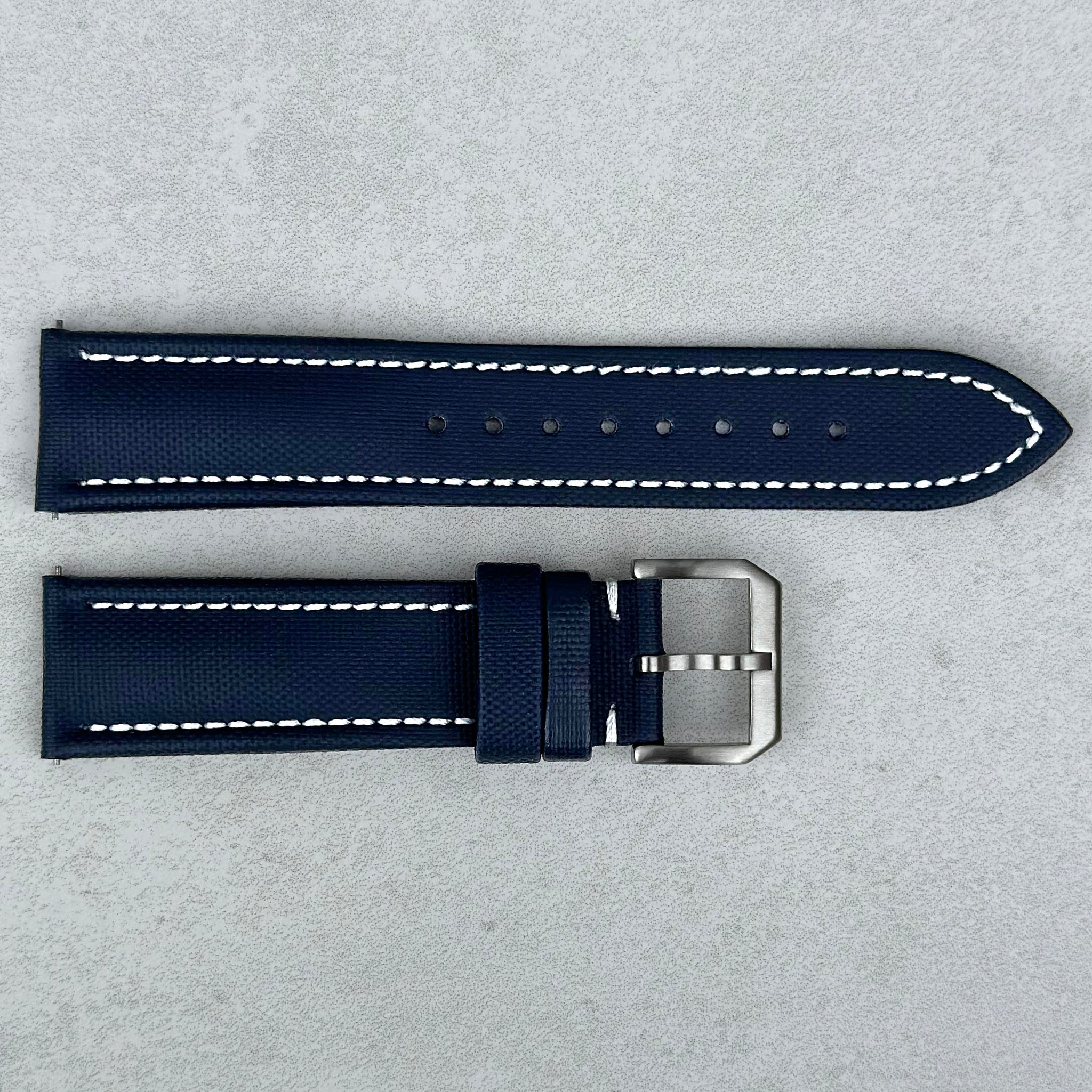 The Bermuda: Navy Blue Sail Cloth Watch Strap With Contrast White Stit ...