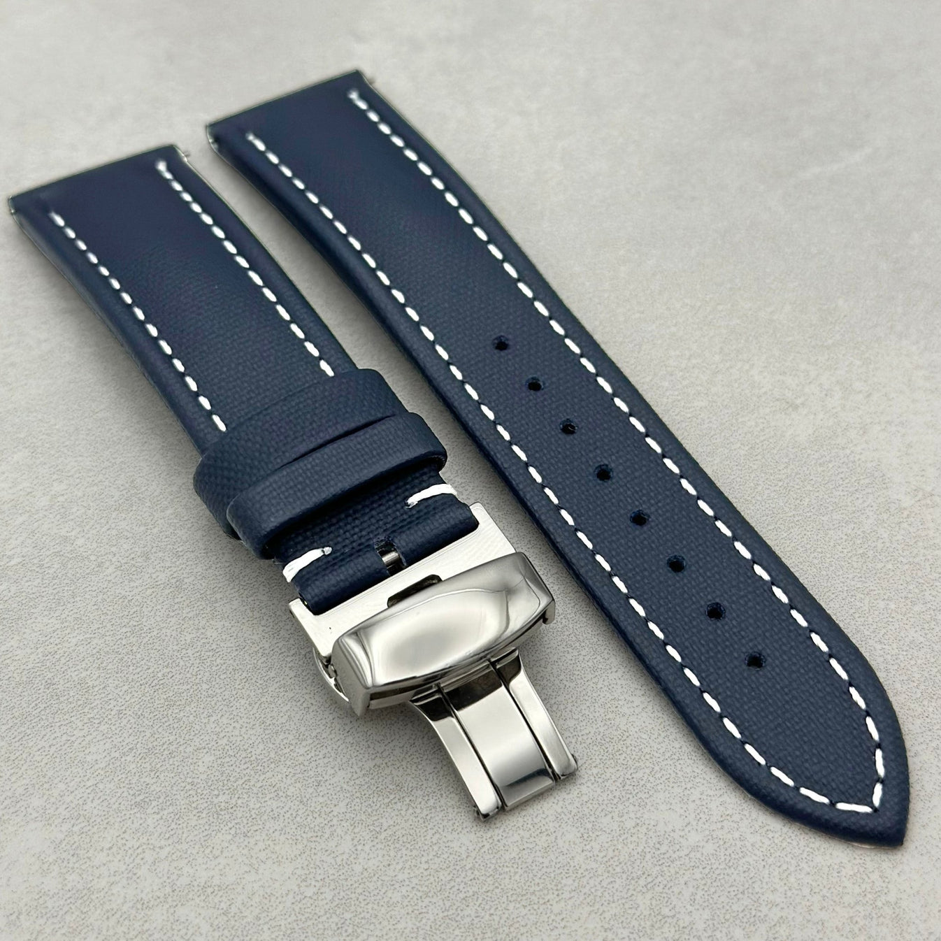 Navy Blue Sail Cloth Watch Strap With White Stitching – Watch and Strap Co