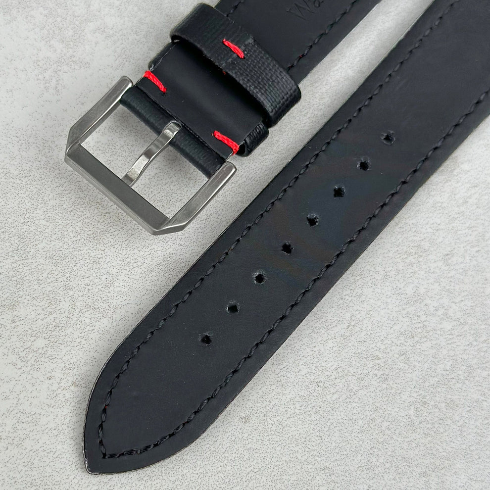 Jet Black Sail Cloth Watch Strap With Contrast Red Stitching – Watch ...