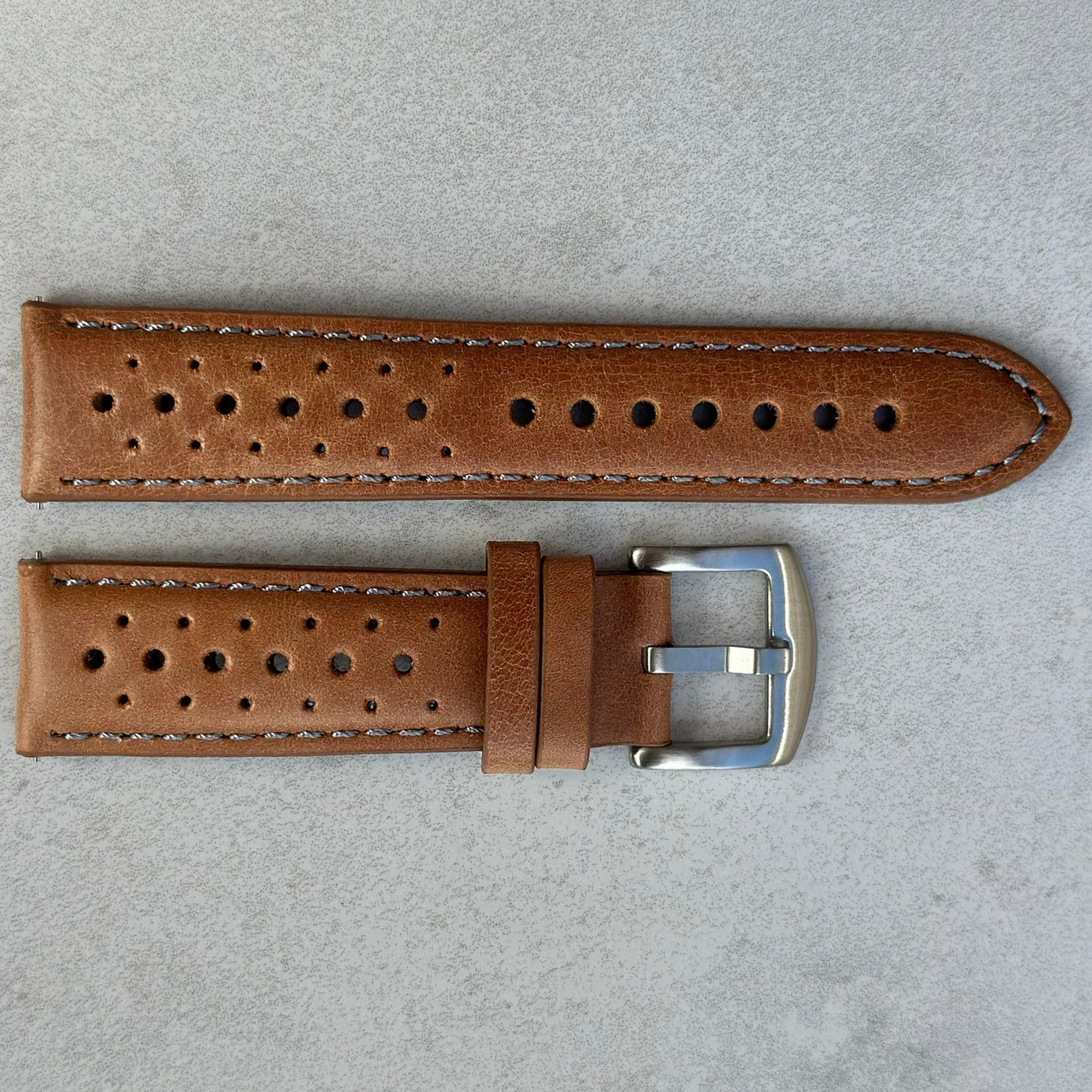 Vintage Tan Perforated Leather Rally Watch Strap – watchandstrapco