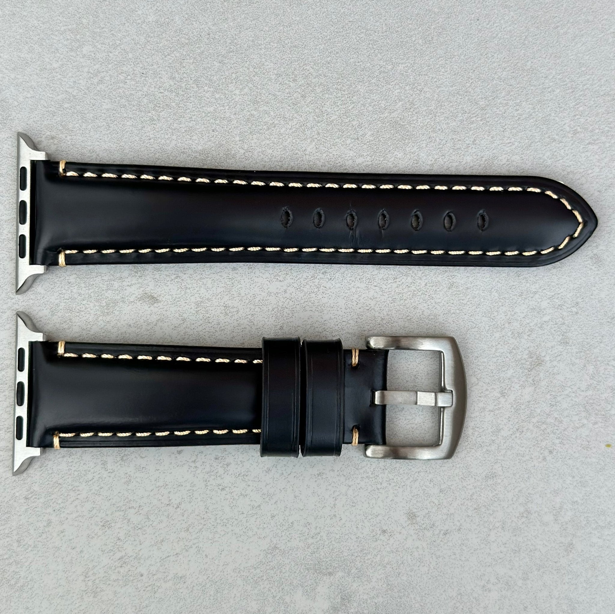 The Oslo: Jet Black Padded Full Grain Leather Apple Watch Strap ...