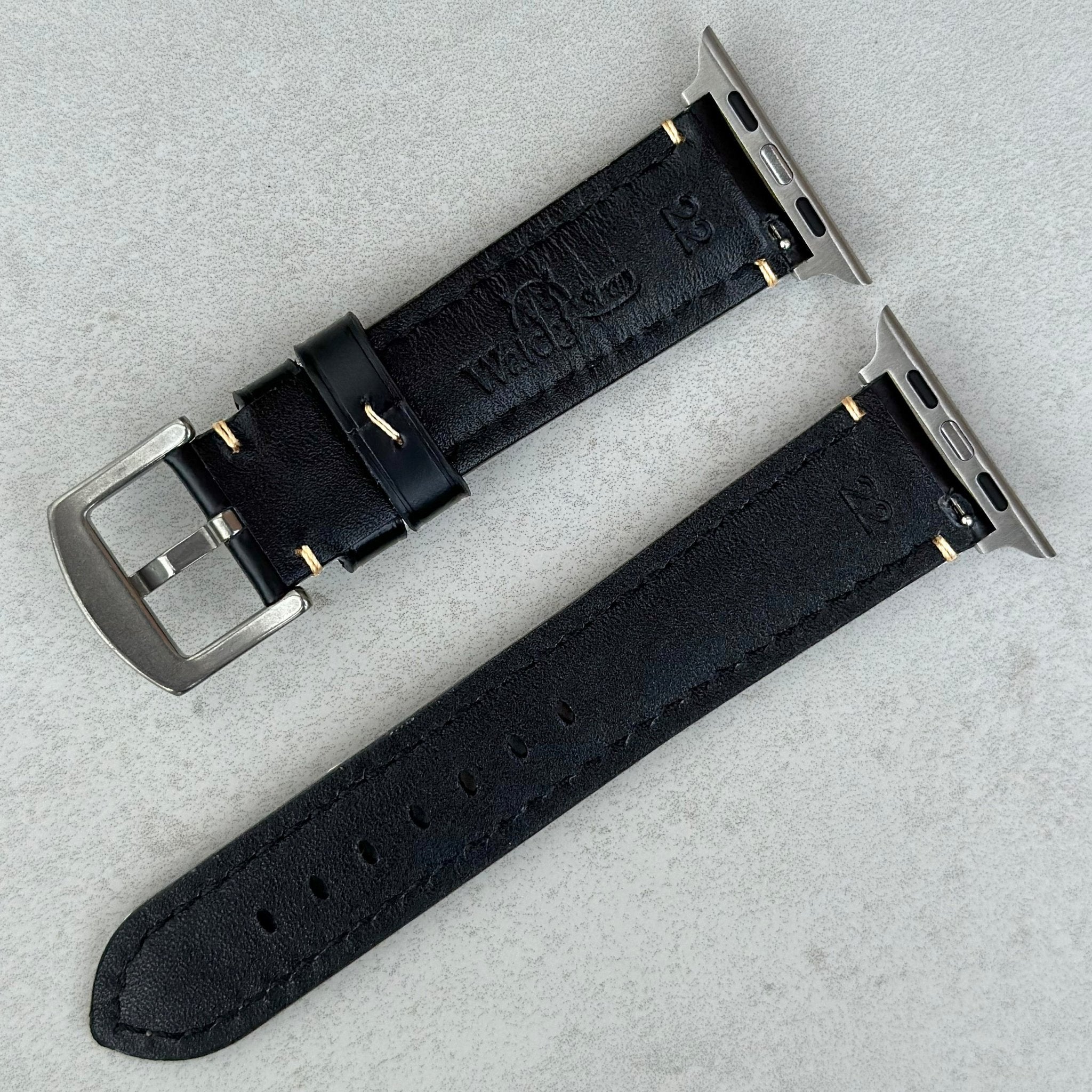 The Oslo: Jet Black Padded Full Grain Leather Apple Watch Strap ...