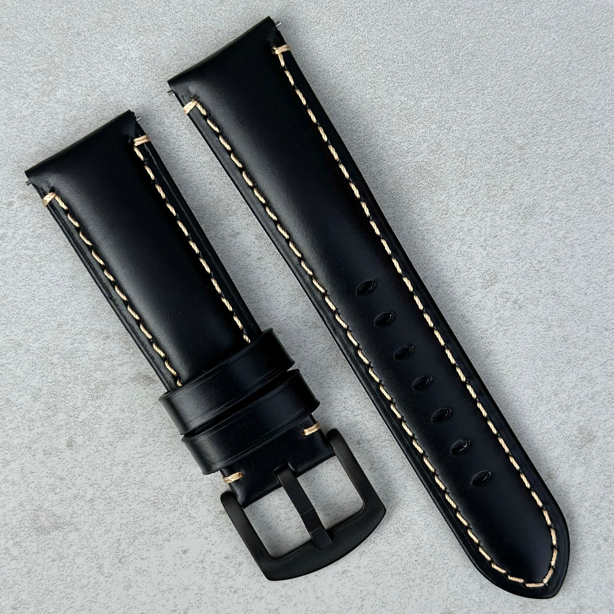 The Oslo: Jet Black Full Grain Leather Watch Strap – watchandstrapco