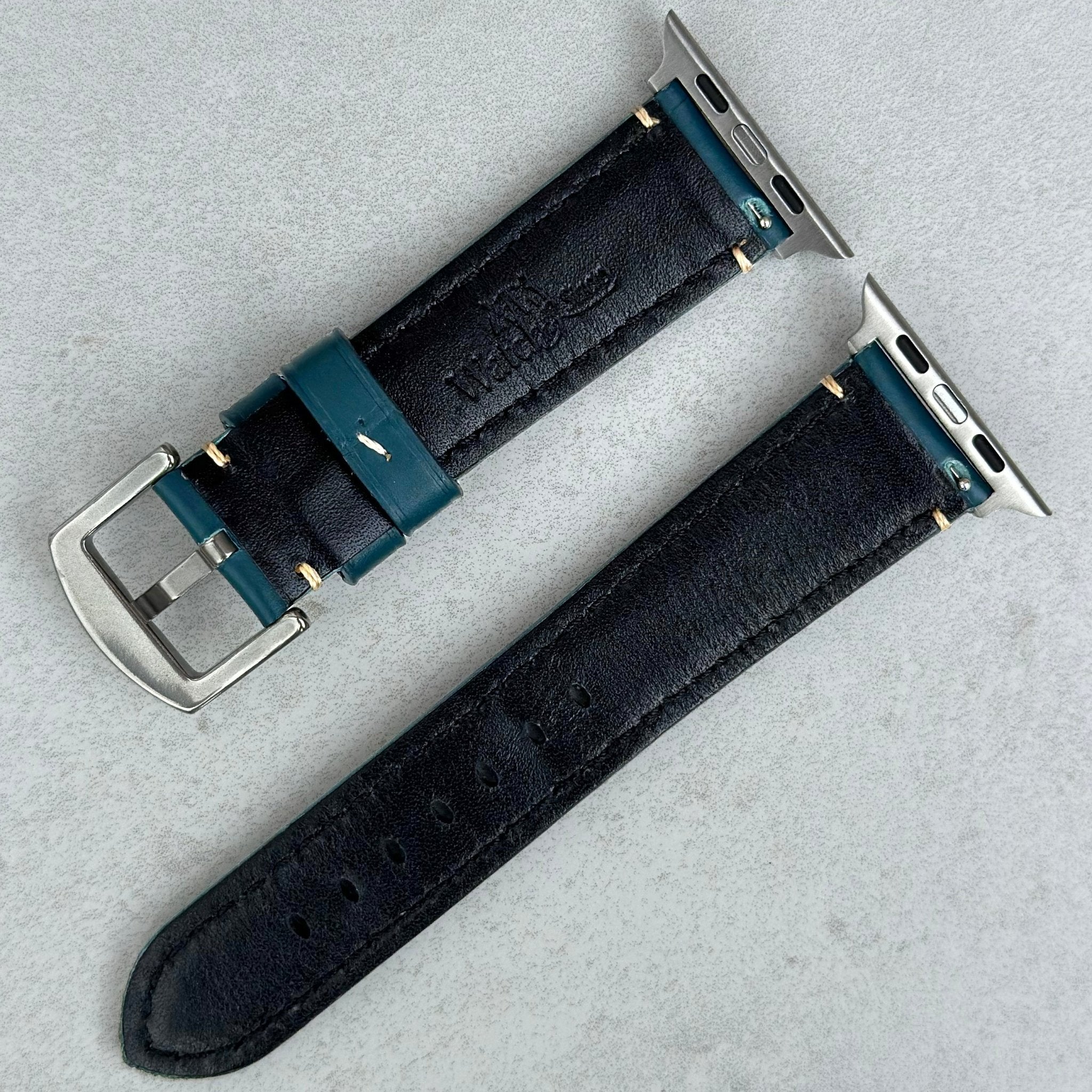 The Oslo: Petrol Blue Padded Full Grain Leather Apple Watch Strap ...