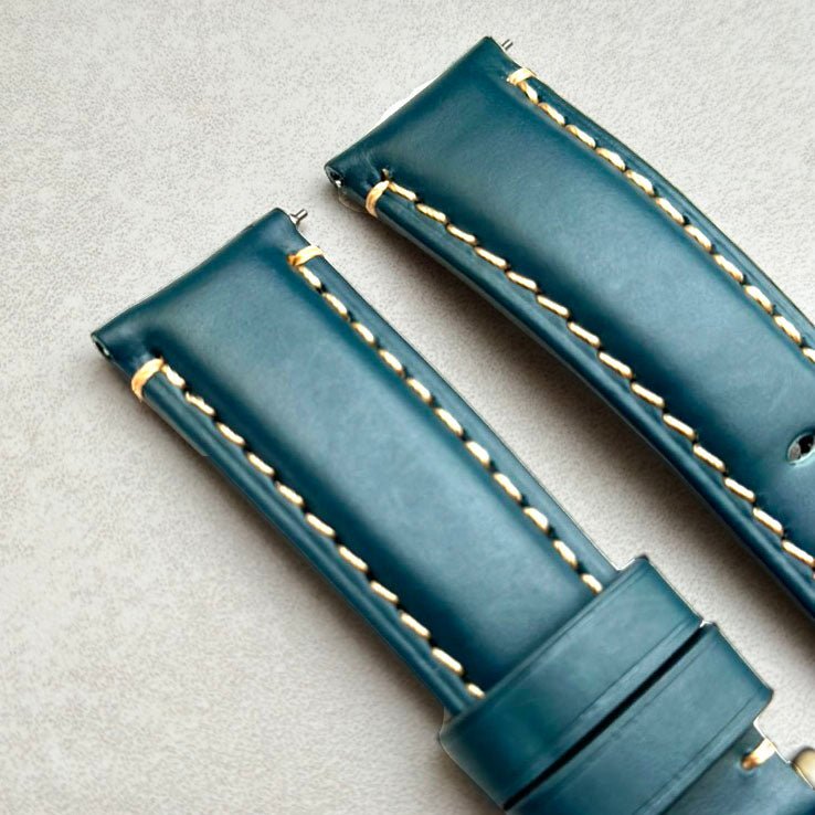 The Oslo: Petrol Blue Padded Full Grain Leather Watch Strap – Watch and ...