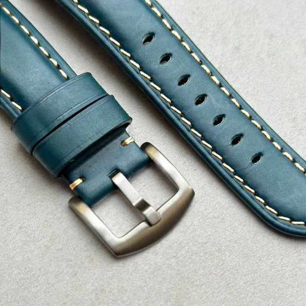 The Oslo: Petrol Blue Padded Full Grain Leather Watch Strap – Watch and ...