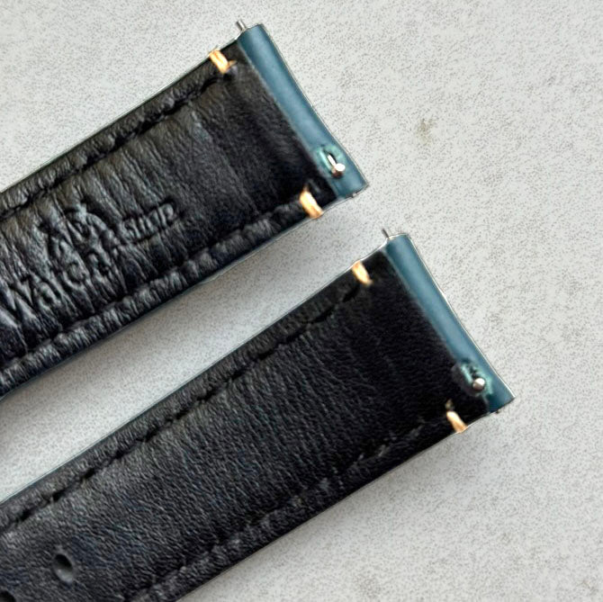 The Oslo: Petrol Blue Padded Full Grain Leather Watch Strap – Watch and ...