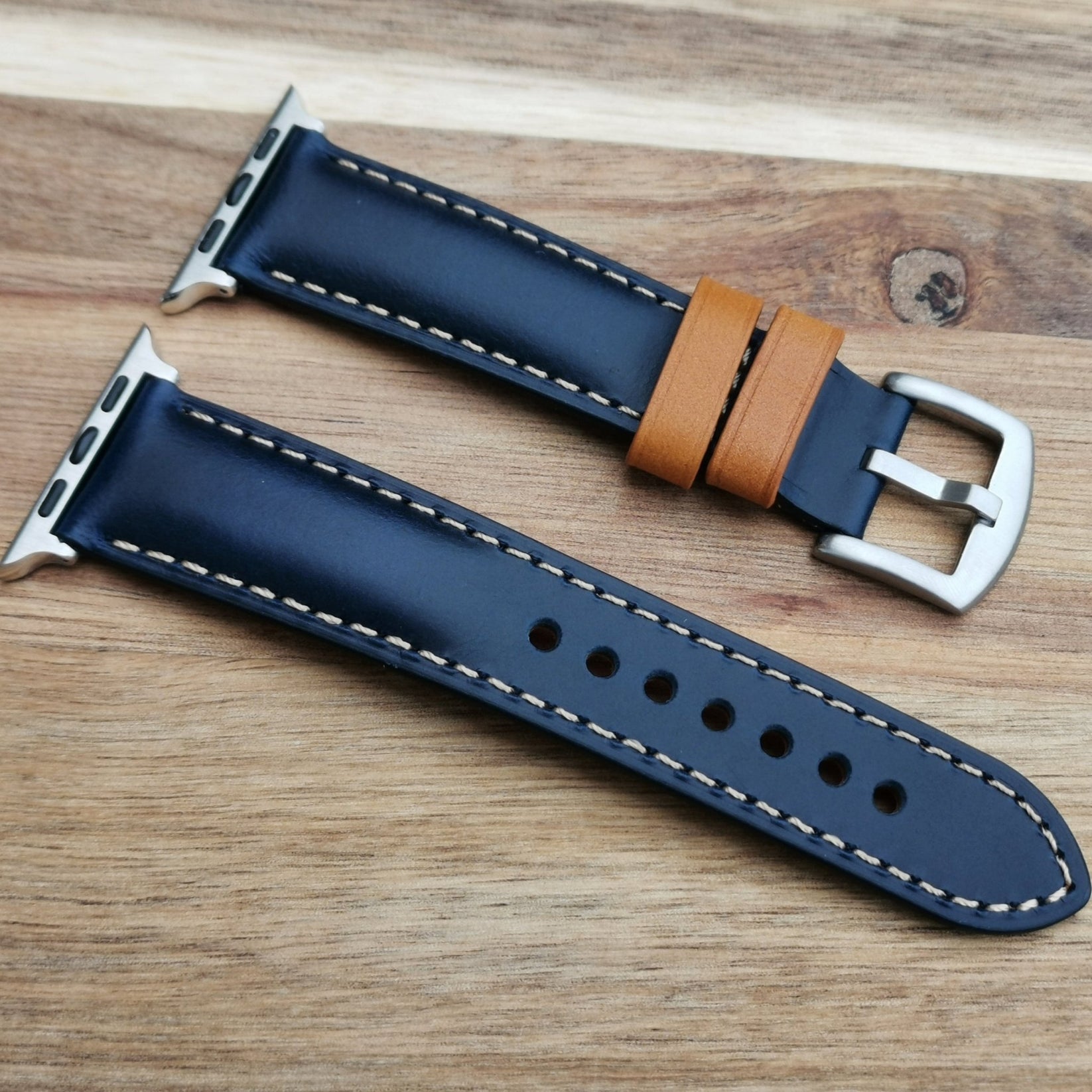The Oxford: Navy Blue Padded Calf Skin Apple Watch Strap – Watch and ...